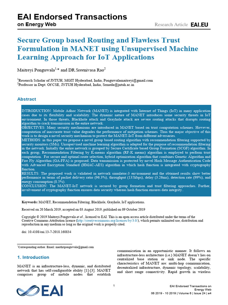Secure Group Based Routing and Flawless Trust Formulation in MANET Using Unsupervised Machine ...