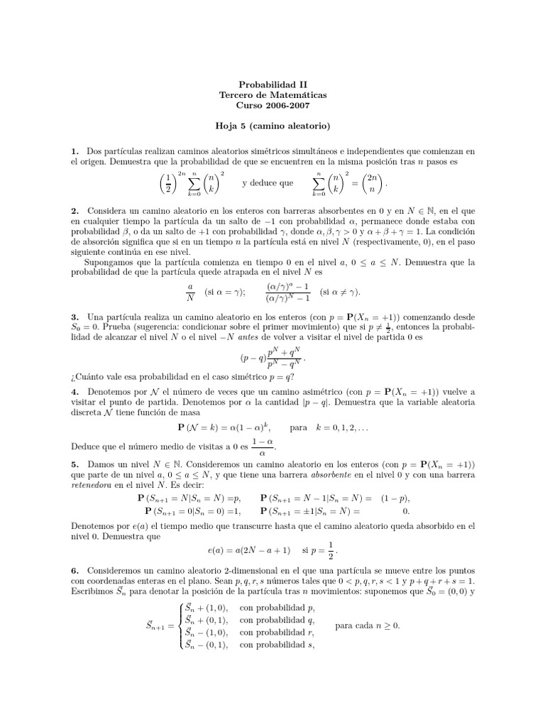 Hoja5 probII 2006 2007 | PDF | Matemáticas | Teoría de probabilidad