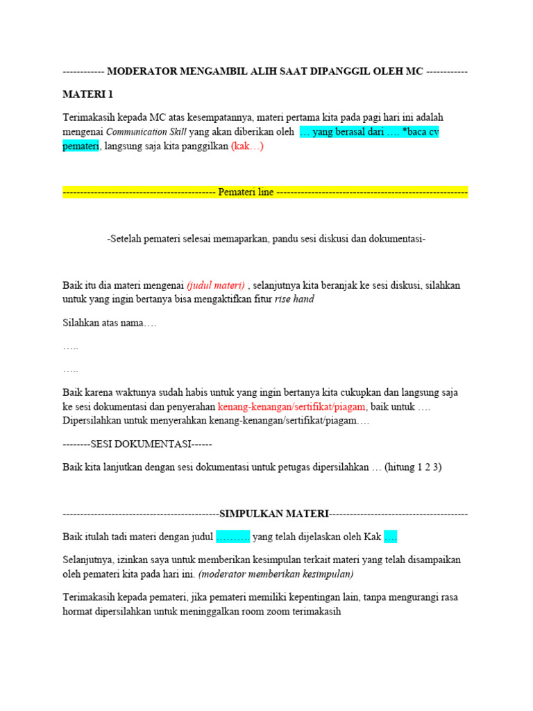 CONTOH TEKS MODERATOR UPGRADING BEM 2021 | PDF