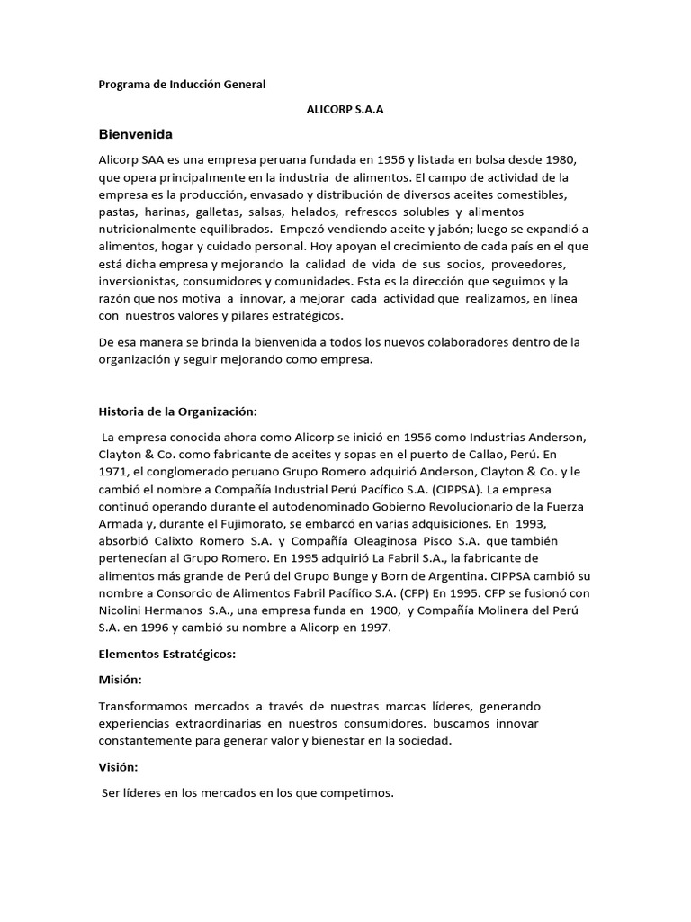Programa De Induccion General Y Especifica Pdf