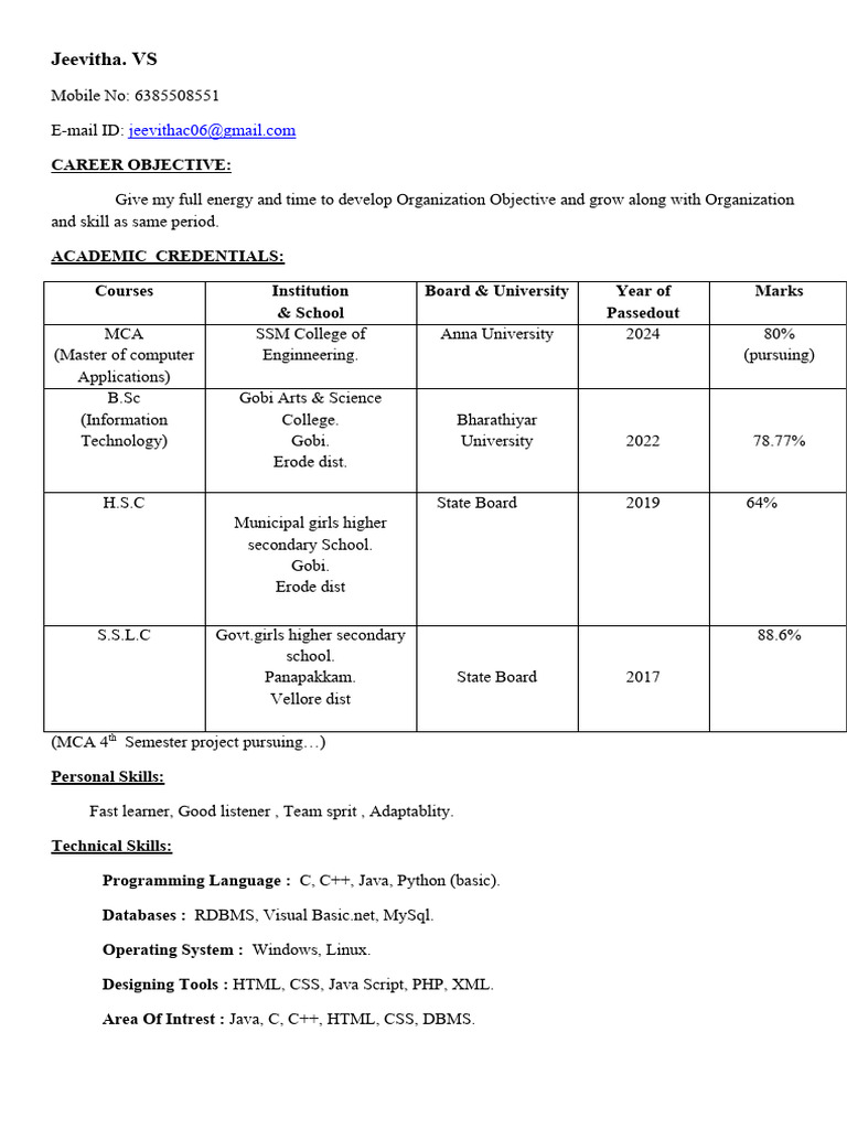 Jeev I New Resume | PDF | Computing | Software Engineering