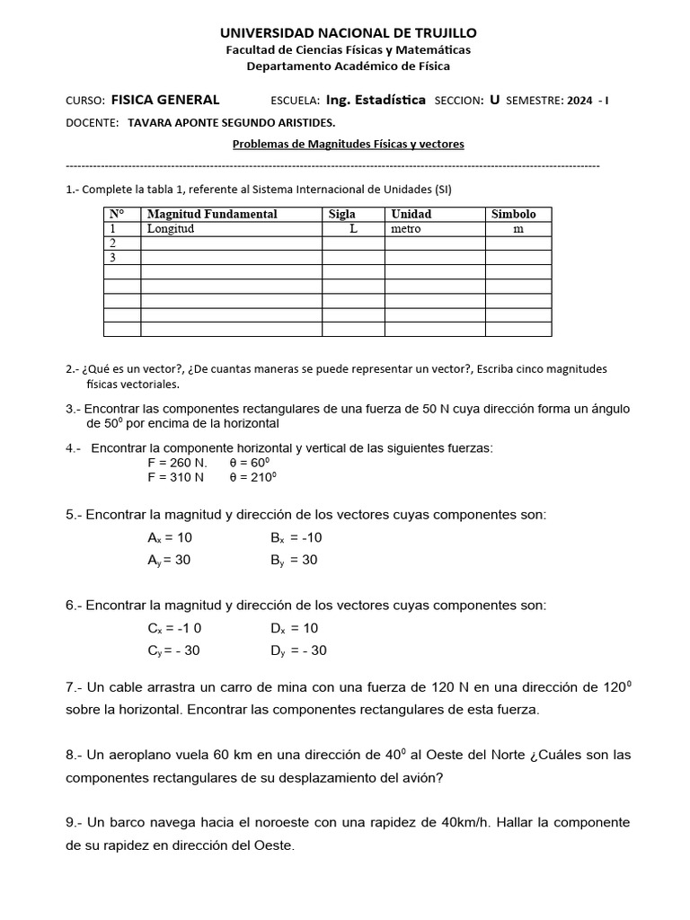 Problemas de Magnitudes Físcas y Vectores | PDF | Vector Euclidiano | Fuerza