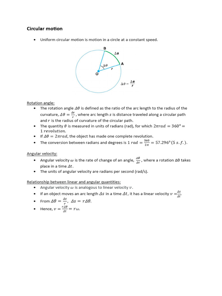 Circular Motion Summary | PDF