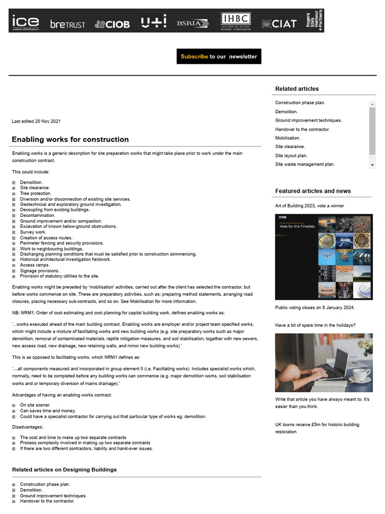 Enabling works for construction - Designing Buildings | PDF