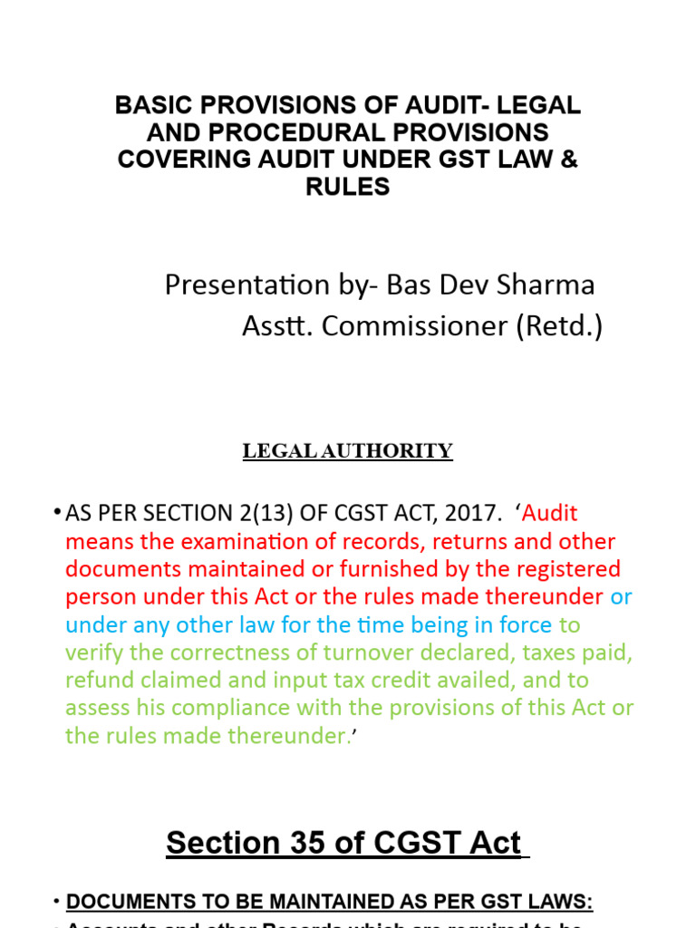Basic Provisions of Adt - Model GST Adt Manual 2023 | PDF | Audit | Internal Control
