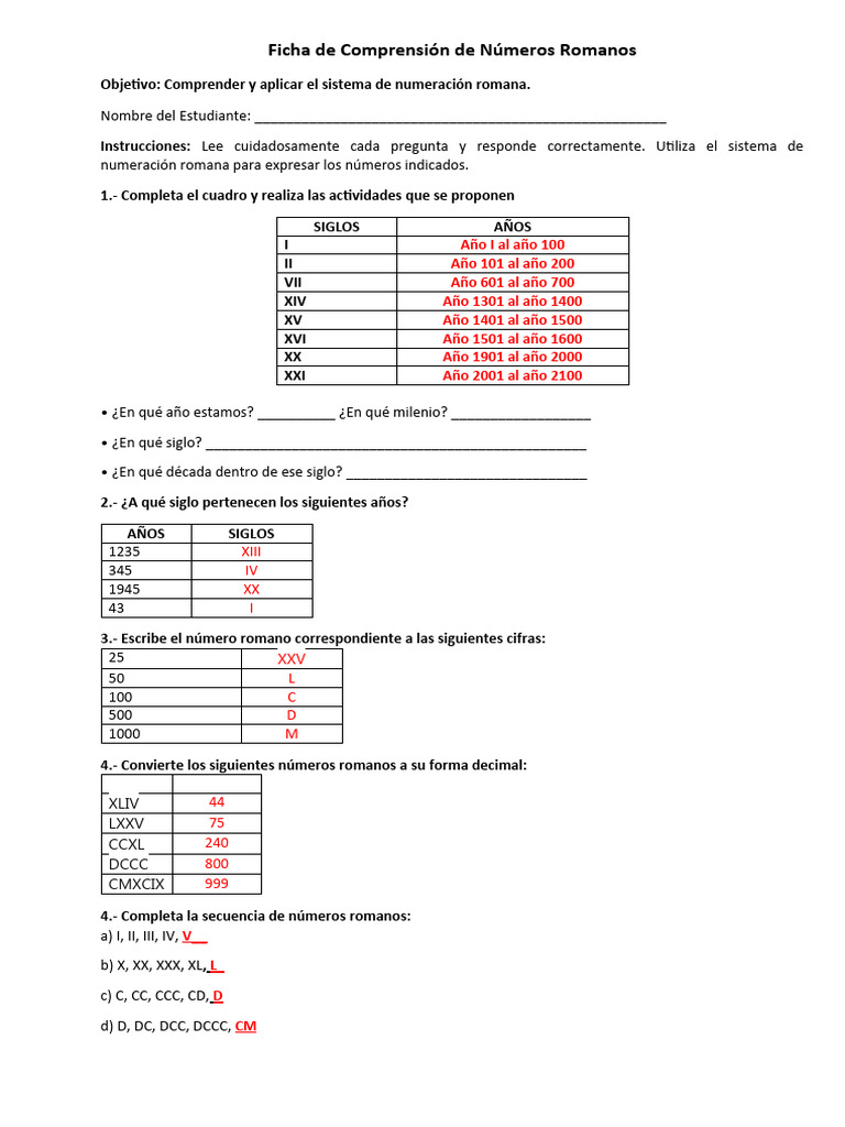 Ficha de Comprensión de Números Romanos-2DO | PDF | Matemáticas ... Ficha de Comprensión de Números Romanos-2DO | PDF | Matemáticas ...