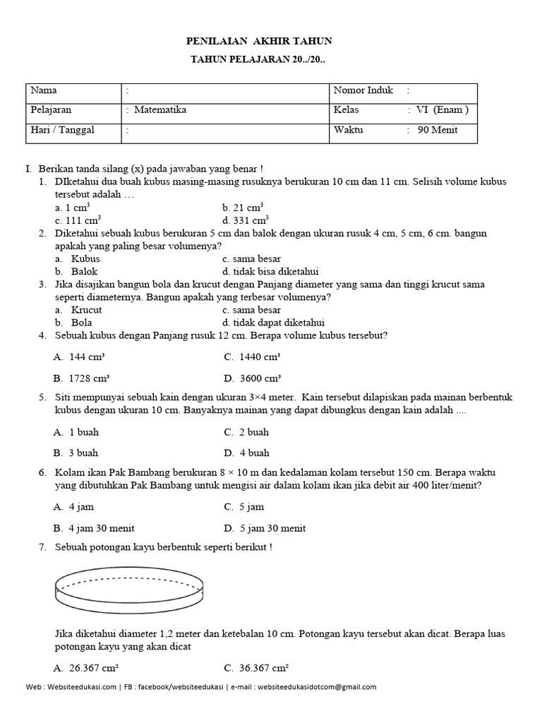 Soal PAT Matematika 6 | PDF