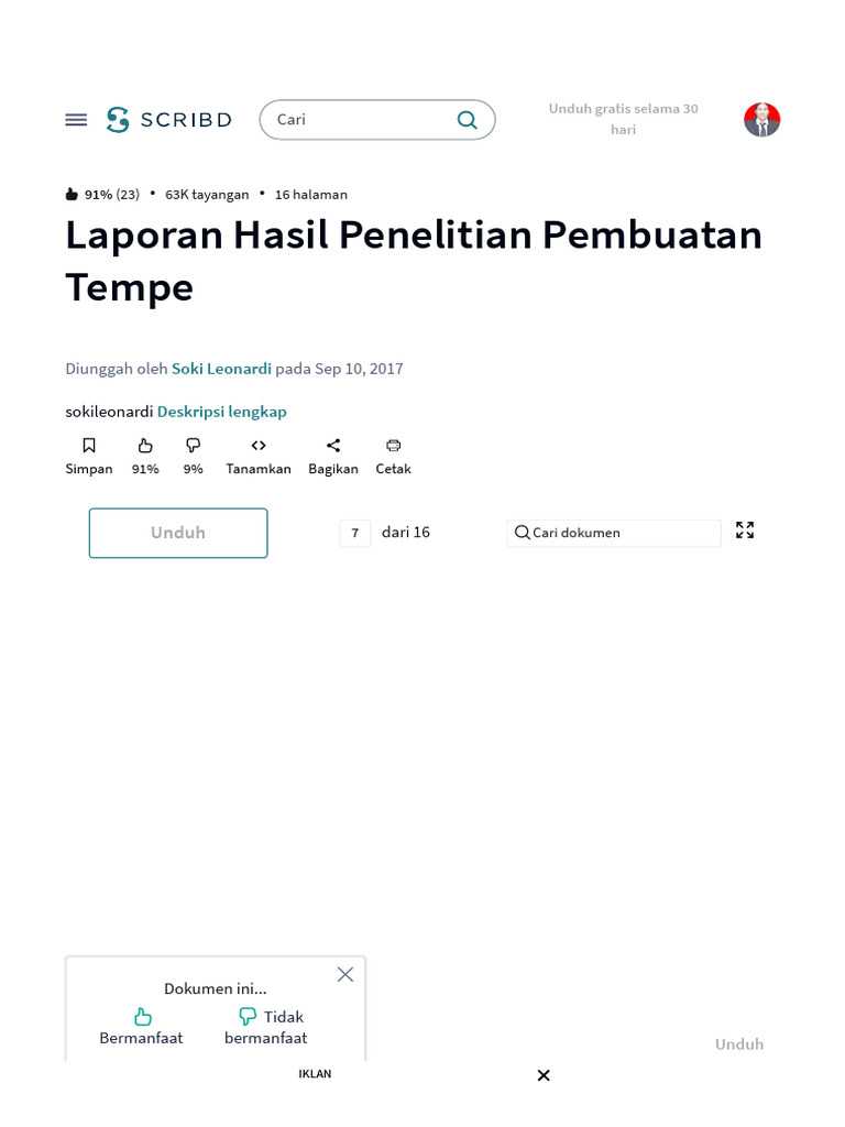 Laporan Hasil Penelitian Pembuatan Tempe - PDF | PDF