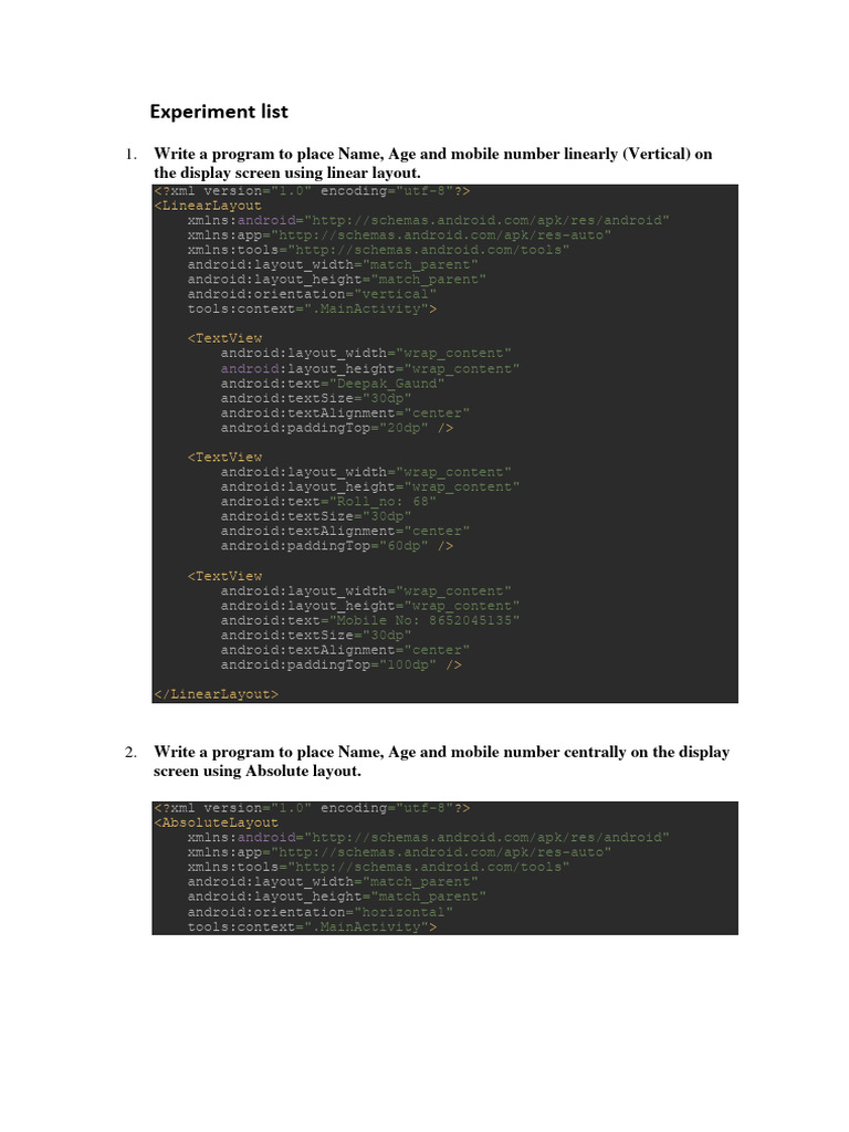 MAD Practical List | PDF | Android (Operating System) | Computing
