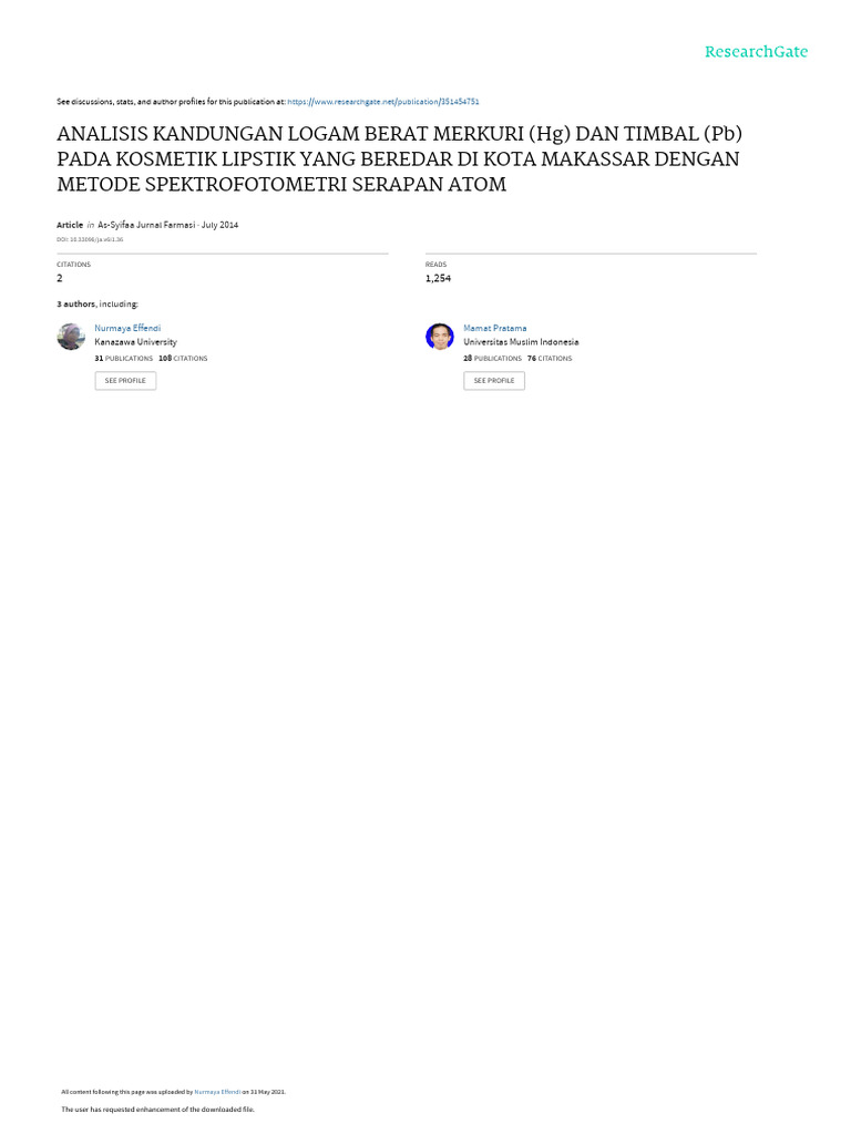 ANALISIS KANDUNGAN LOGAM BERAT MERKURI HG DAN TIMB | PDF