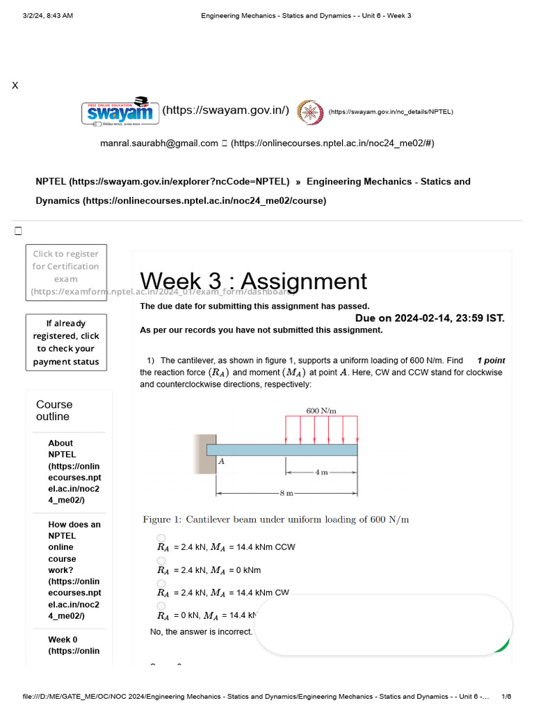 Engineering Mechanics - Statics and Dynamics - - Unit 6 - Week 3 | PDF ...