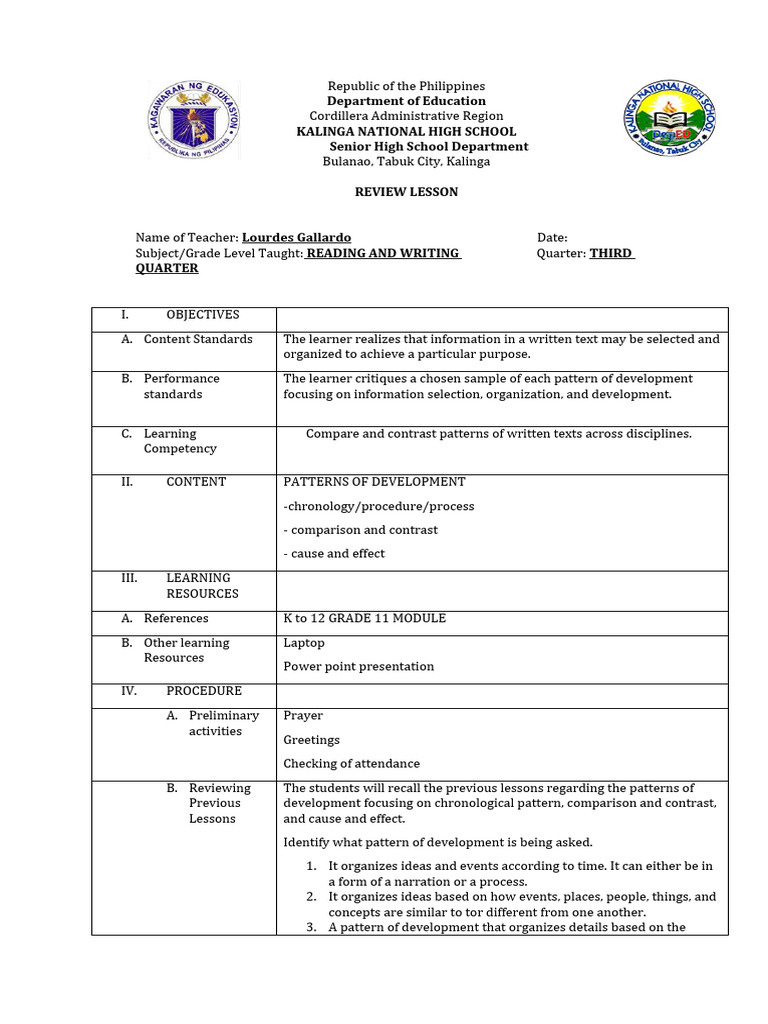LP For Patterns Chronology Drill | PDF | Learning | Causality