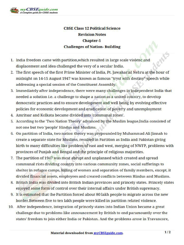 12 Pol Science Notes b2 ch1 | PDF