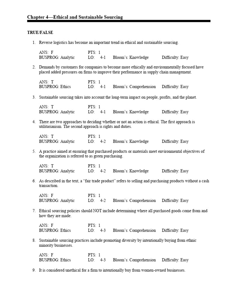 5e Chapter 4 Test Questions | PDF | Supply Chain | Sustainability 5e Chapter 4 Test Questions | PDF | Supply Chain | Sustainability