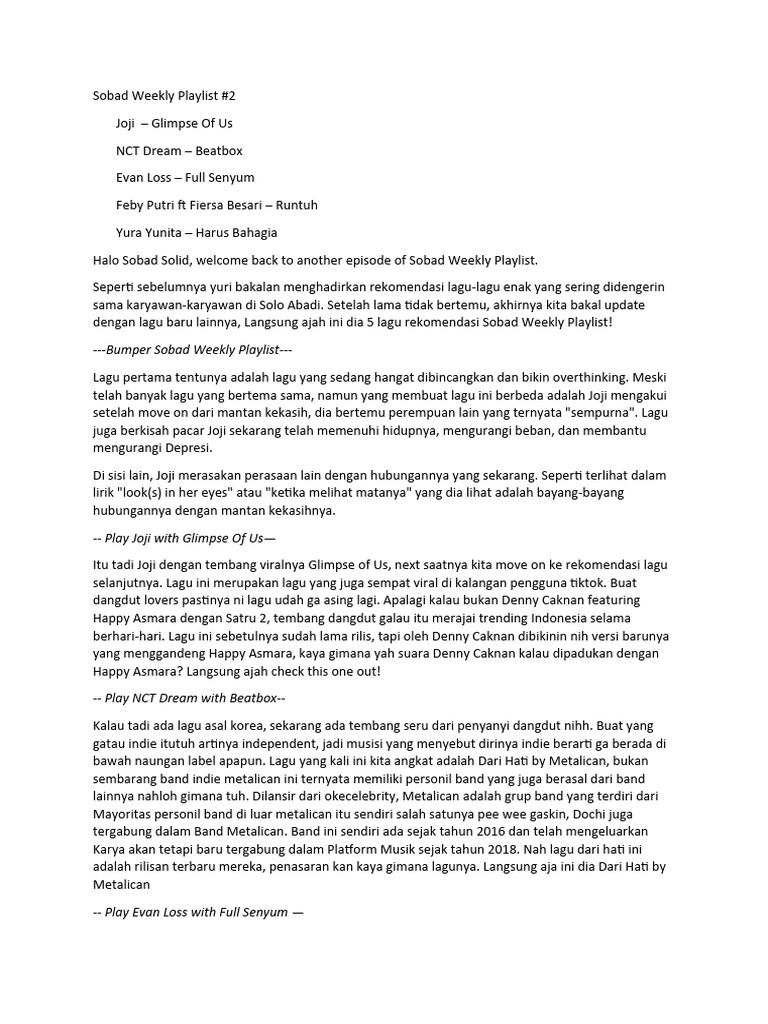 Sobad Weekly Playlist #2 | PDF