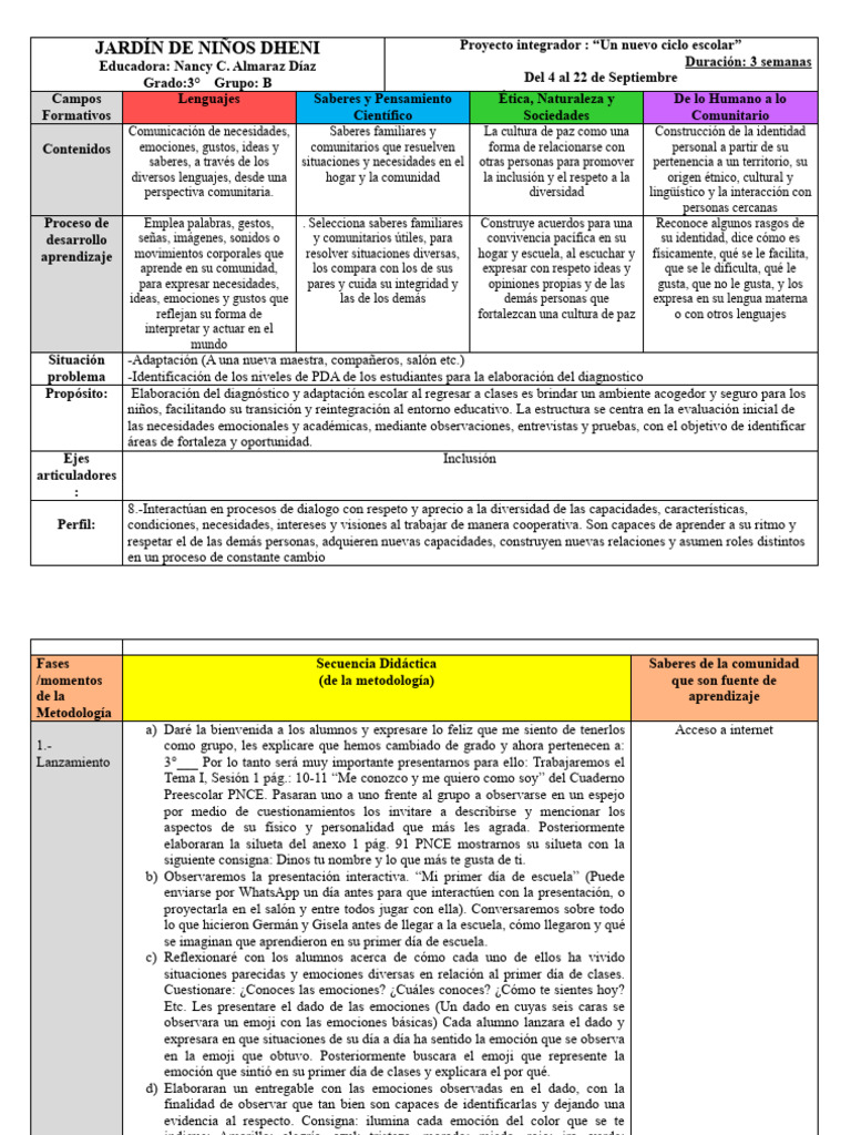 Proyecto Integrador Un Nuevo Ciclo Escolar Pdf Educación De La