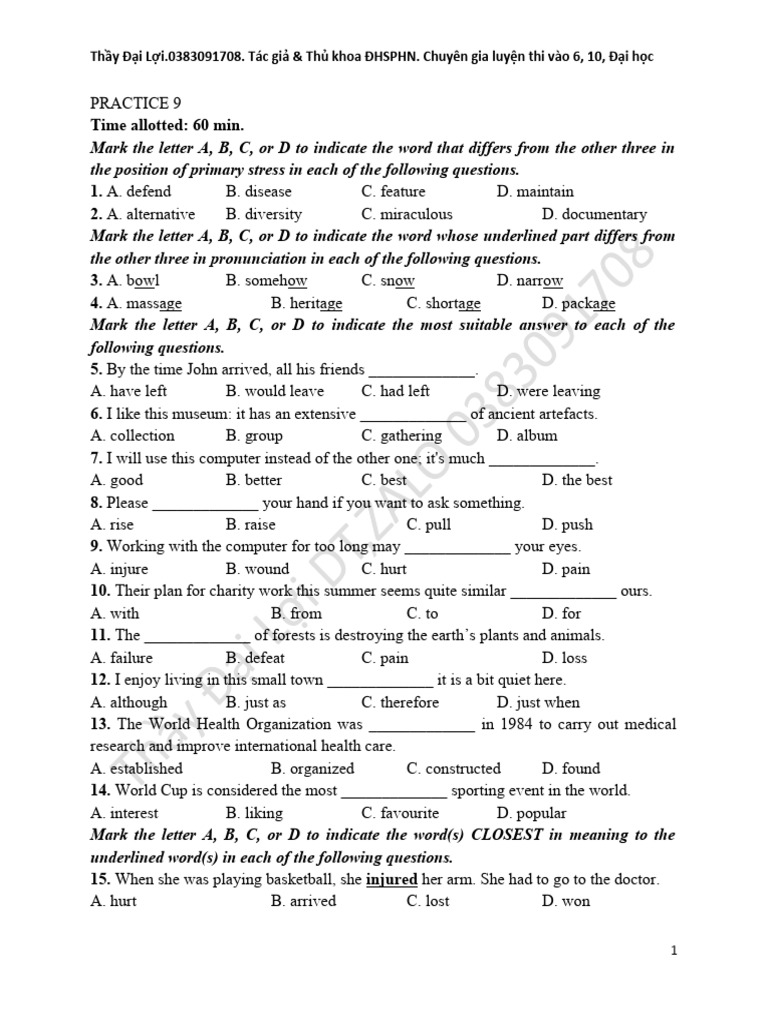 Grade 9 English Practice Test | PDF | English Language | English As A ...