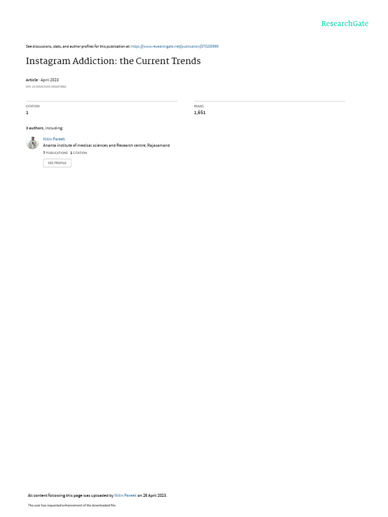 Instagram Addictionthe Current Trends | PDF | Limbic System | Reward System
