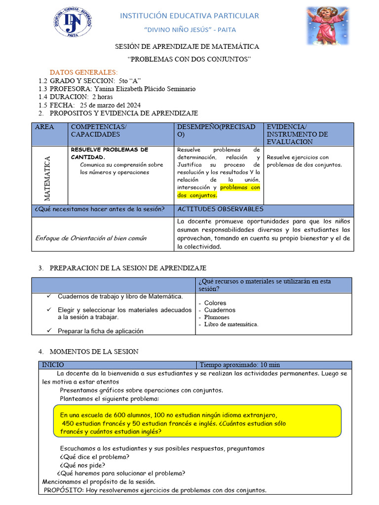 SESION DE APRENDIZAJE DE Problemas Con Conjuntos | PDF | Aprendizaje | Science