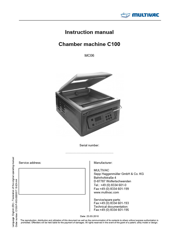 Instruction Manual Chamber Machine C100: Date: 23.03.2010 | PDF ...
