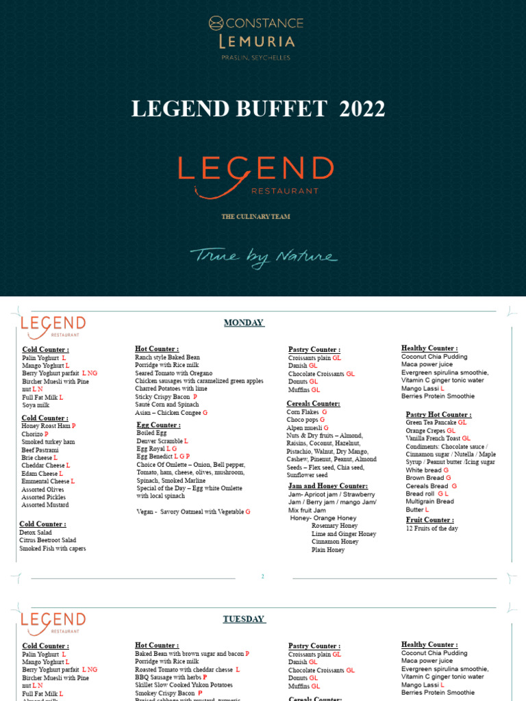 Legend Breakfast - Cycle Menu New | PDF | Pancake | Fruit Preserves