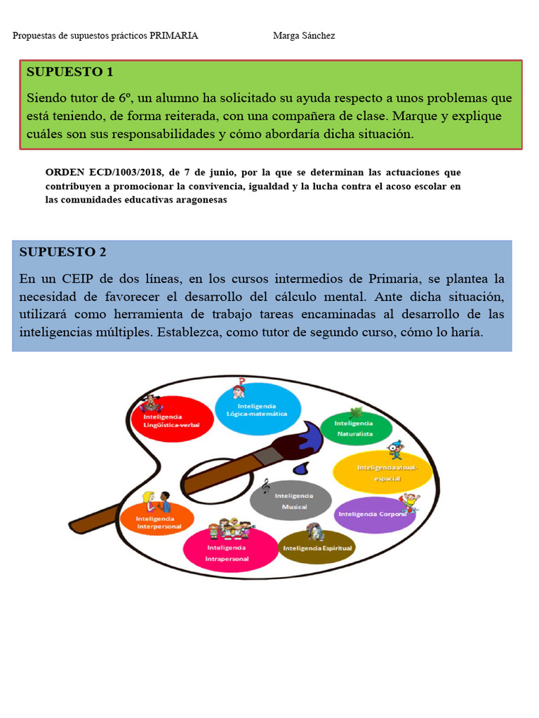 SUPUESTOS PRAìCTICOS DIA 1 | PDF | Educación primaria | Maestros