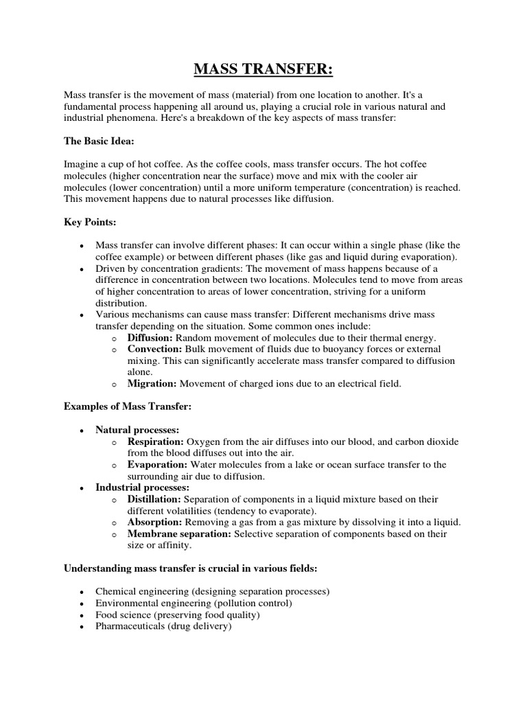 Mass Transfer Guide | PDF | Distillation | Diffusion