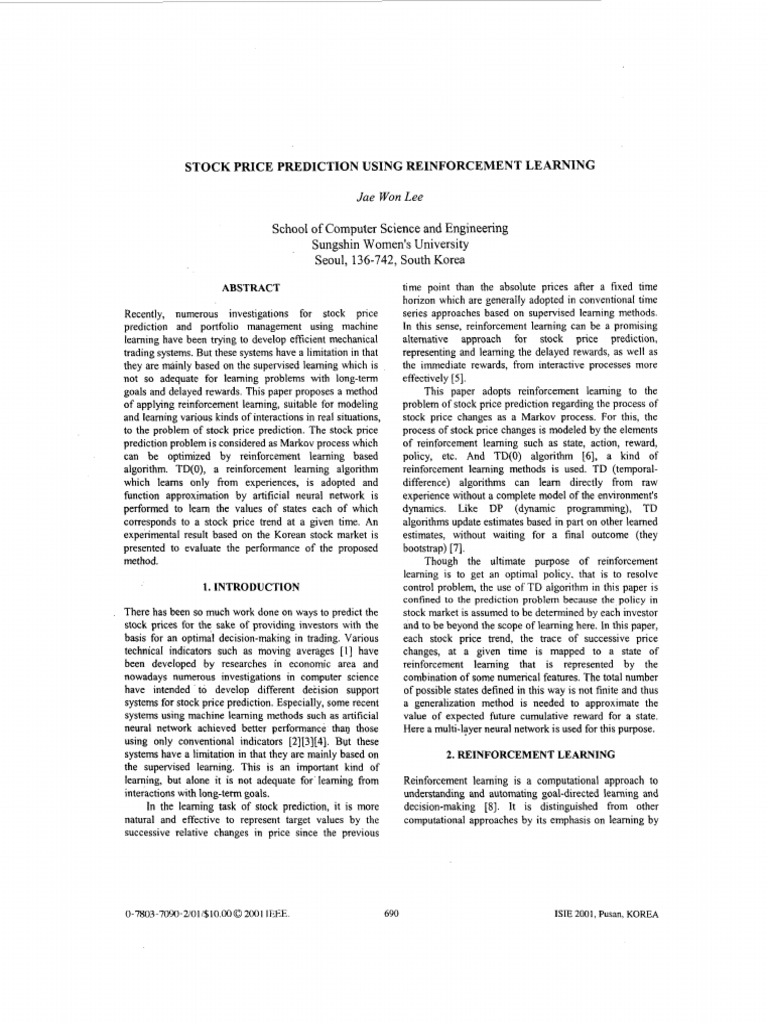 Stock Price Prediction Using Reinforcement Learning | PDF | Applied Mathematics | Cognition