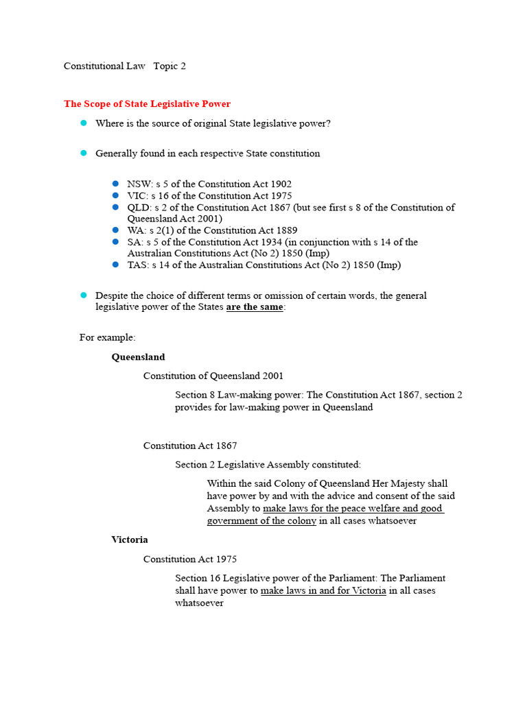 Lecture 2 Scope of Legislative Power | PDF | States And Territories Of ...