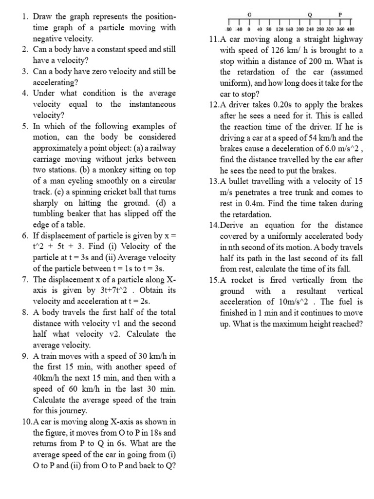 Class 11 Motion in A Straight Line TEST | PDF | Acceleration | Velocity