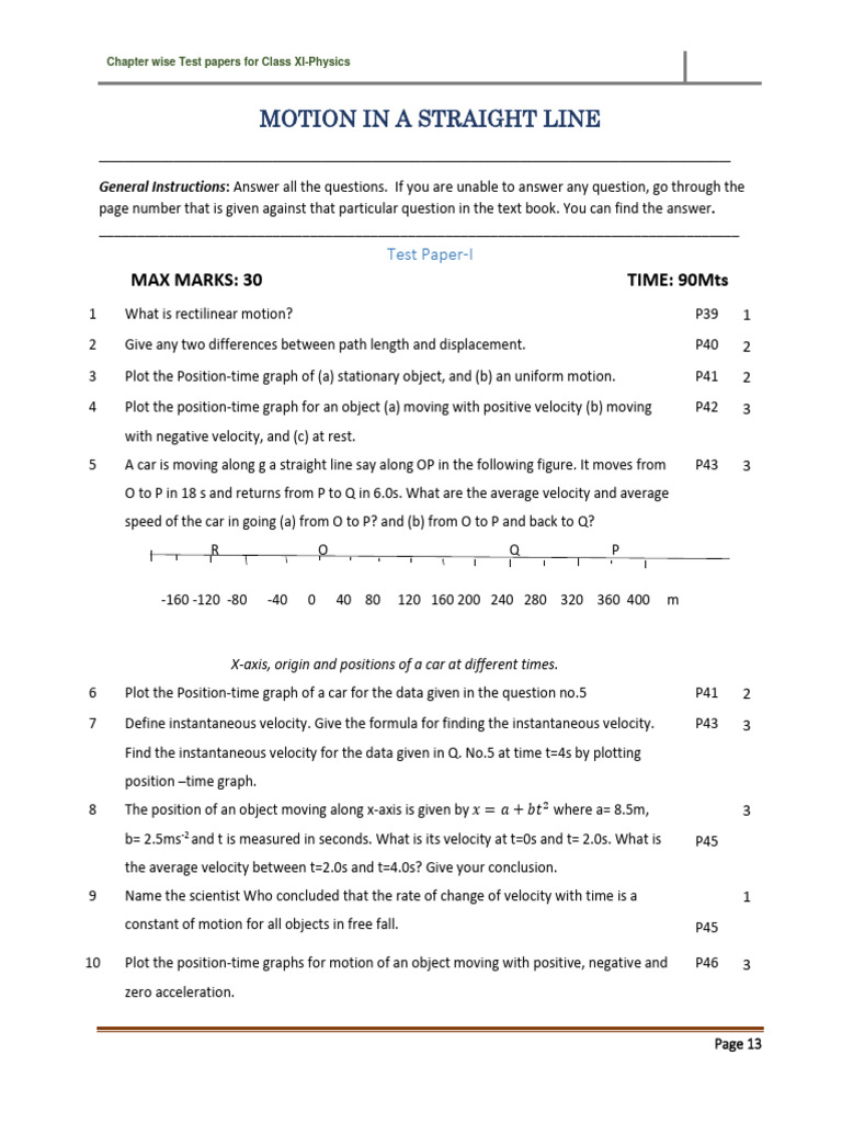 CBSE Class 11 Physics Motion in A Straight Line | PDF | Velocity | Acceleration