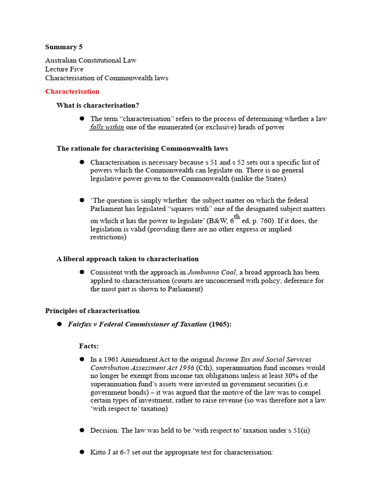 Lecture 5A Characterisation | PDF | Taxes | Justice