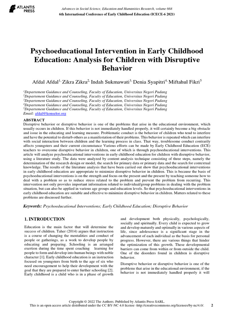 Psychoeducational Intervention in Early Childhood Education: Analysis For Children With ...
