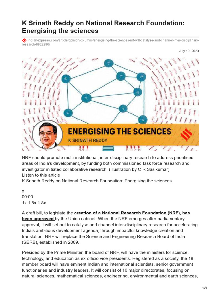 K Srinath Reddy On National Research Foundation Energising The Sciences ...