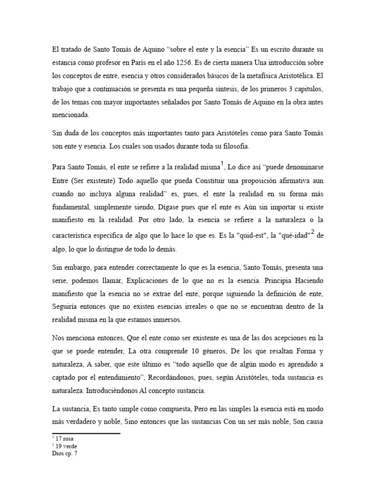El Concepto Del Ente y La Esencia Es Fundamental en La Filosofía de ...