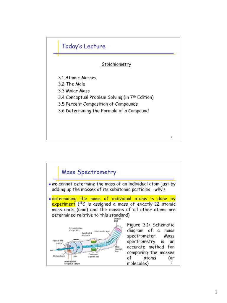 Lecture 4 | PDF | Mole (Unit) | Mass Spectrometry