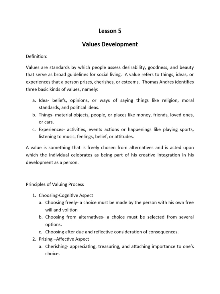 Lesson 5 Values Development 2 | PDF | Choice | Faith