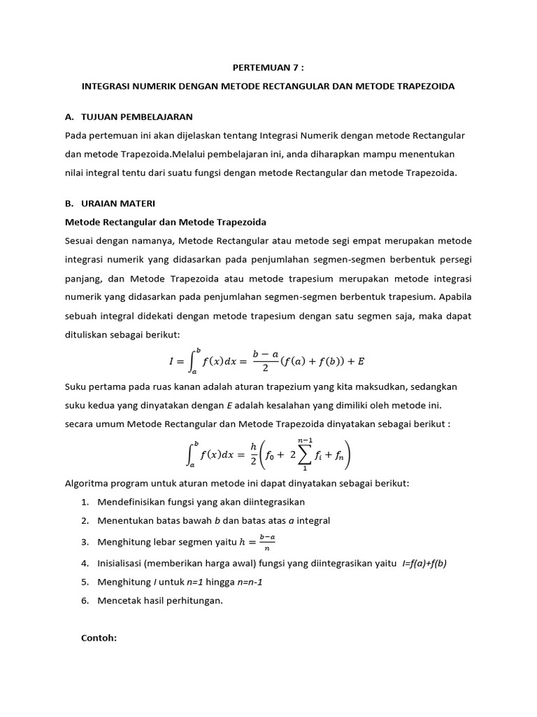 Integrasi Numerik Dengan Metode Rectangular Dan Metode Trapezoida | PDF ...