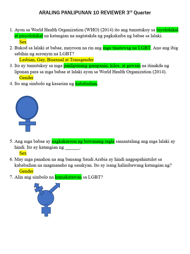 Araling Panlipunan 10 Reviewer 3rd Quarter - 094945 | PDF