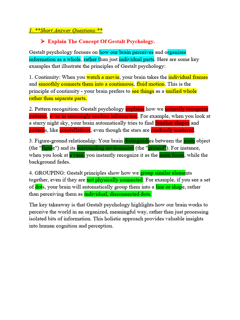 Unit 1 Question Answers | PDF | Perception | Senses