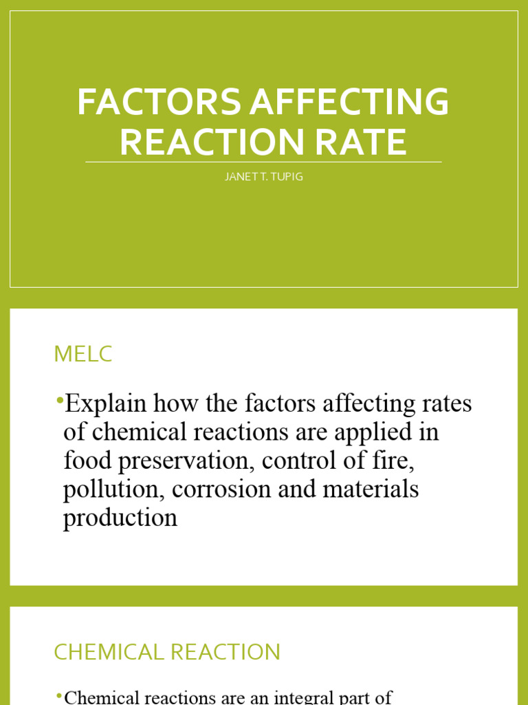 Factors Affecting Reaction Rate | PDF | Reaction Rate | Chemical Reactions