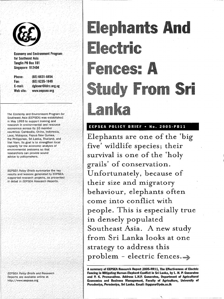 Elephants and Electric Fences: From Sri Lanka | PDF | Elephant ...
