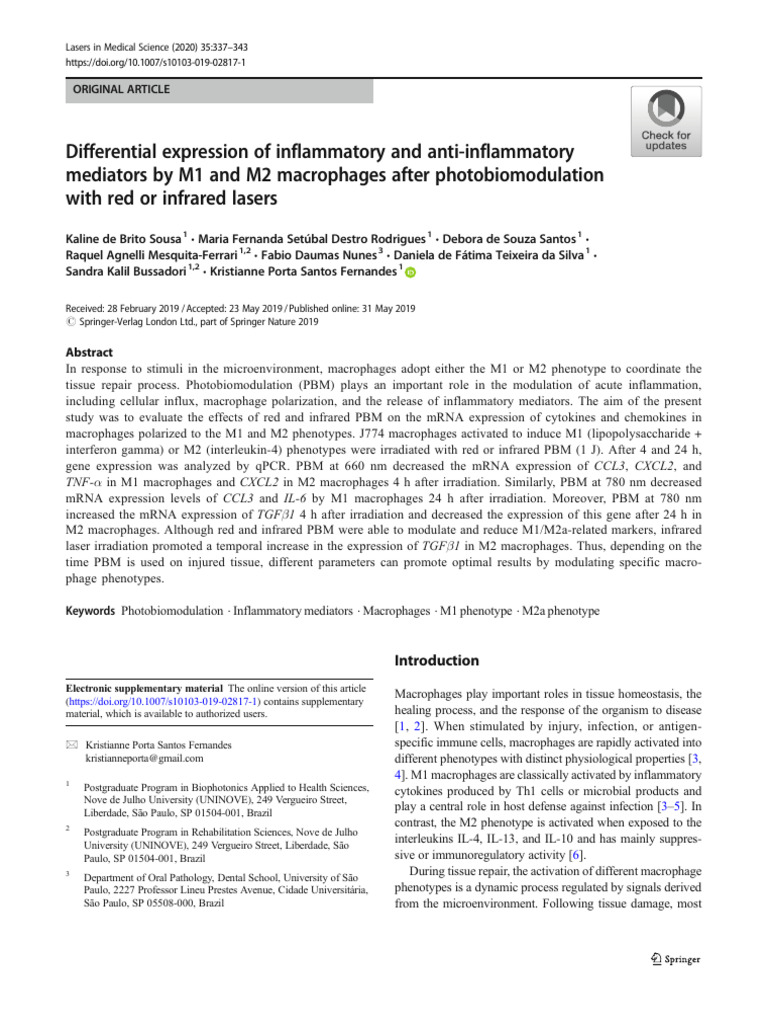 Differential Expression of Inflammatory and Anti-Inflammatory Mediators ...