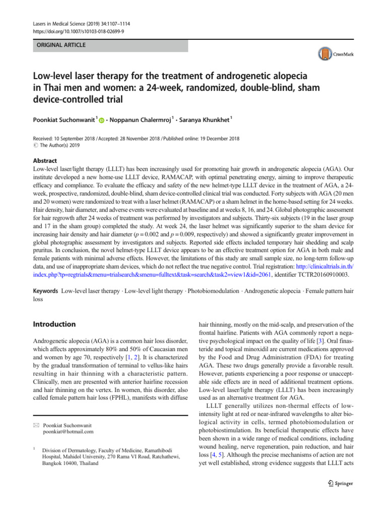 Lowlevel Laser Therapy For The Treatment of Androgenetic Alopecia in ...