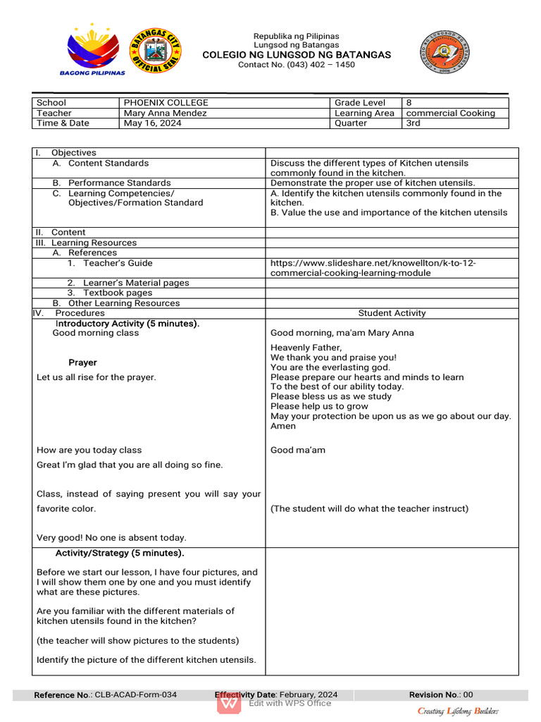 lesson-plan-mean16-2 | PDF | Kitchen Utensil | Spoon