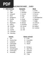 Wild Animals Chart | PDF