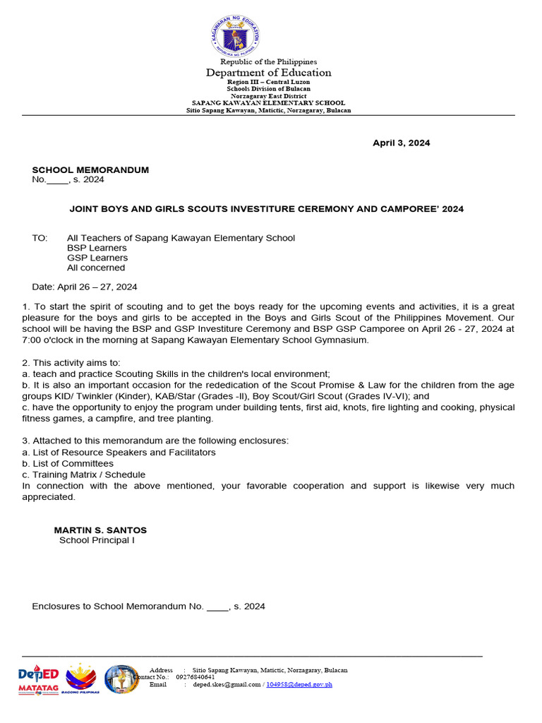 BSP Memo | PDF | Scouting | Youth Movements