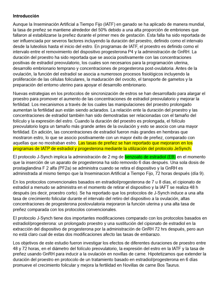Efecto del Proestro en IATF de Novillas | PDF | Estradiol | Química