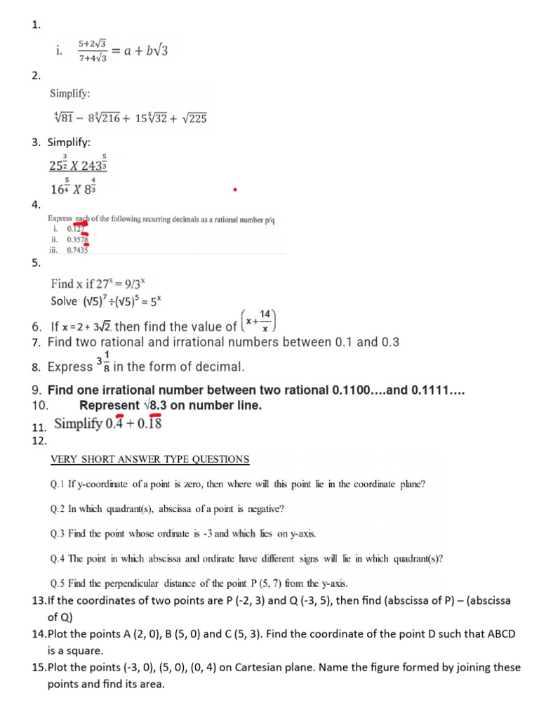 Class 9 Number system and Coordinate Geometry | PDF