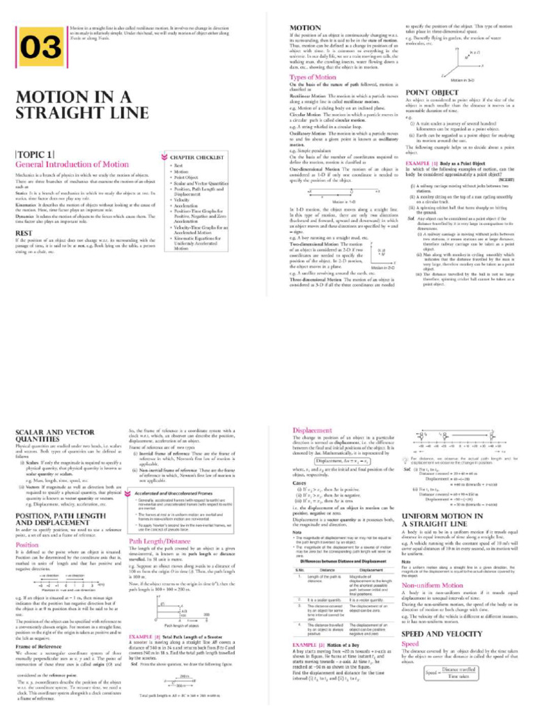 Class 11 Motion in A Straight Line NOTES | PDF